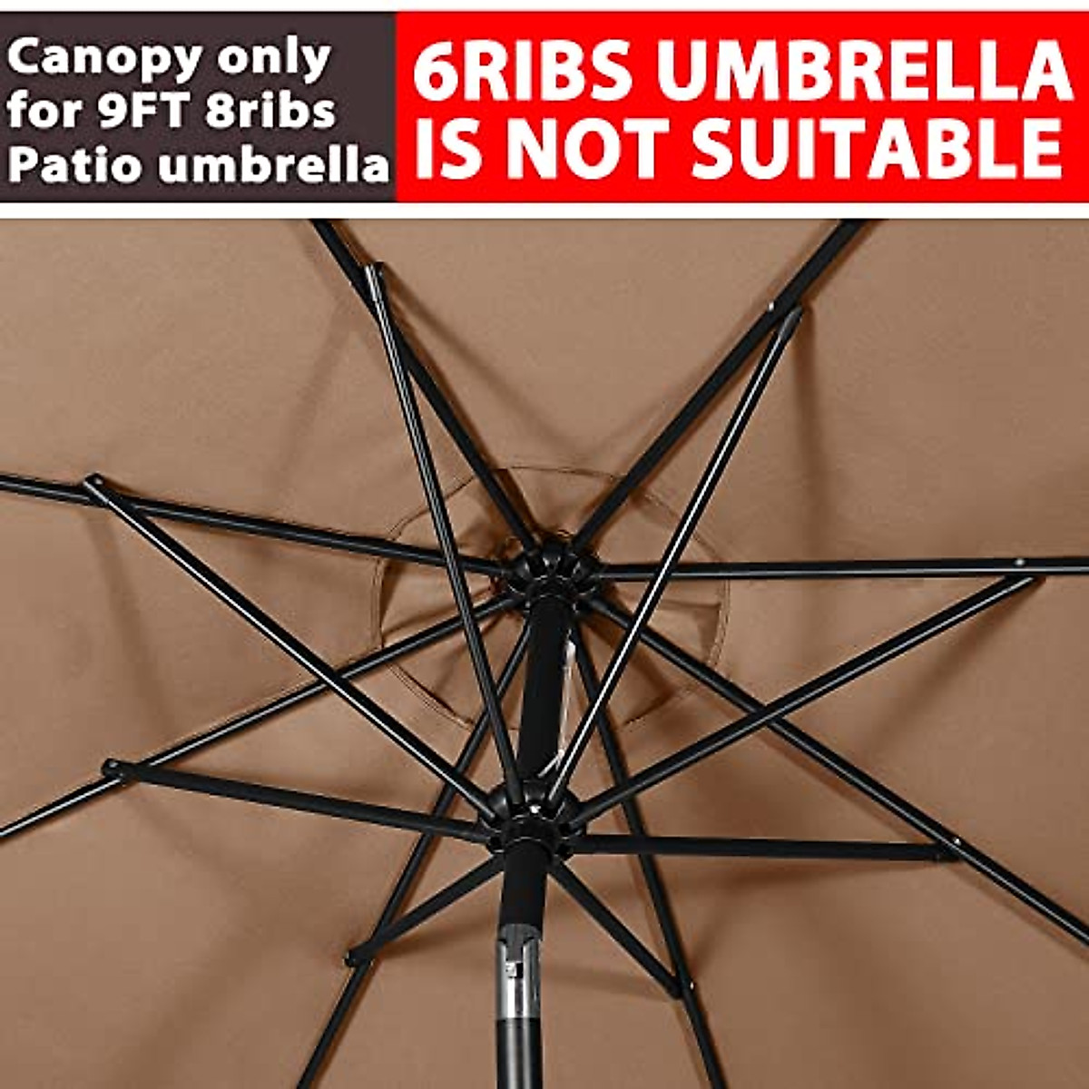 ABCCANOPY 9ft Outdoor Umbrella Replacement Top Suit 8 Ribs (Khaki)
