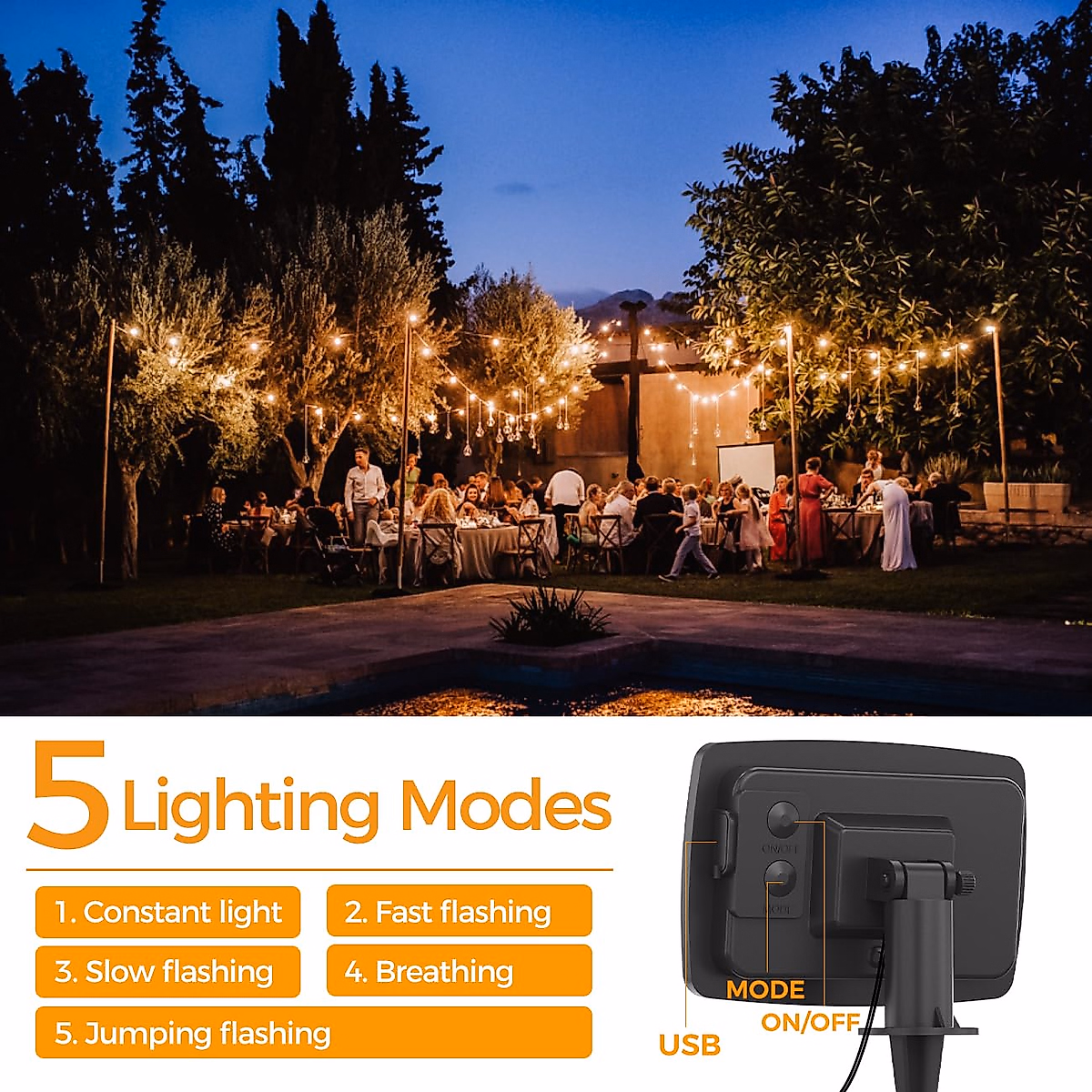 116FT Solar String Lights Outdoor Waterproof with Remote and USB Port, 53 Edison Bulb Outdoor Solar Powered Dimmable String Lights for Outside Patio, Backyard, Garden, Porch, Balcony