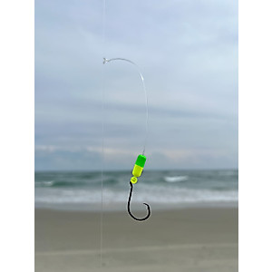 3 Pack '1/0' Pompano Rig Surf Fishing Hi-Lo Double Drop Hand-Tied 30LB Mono (Chartreuse/Green)
