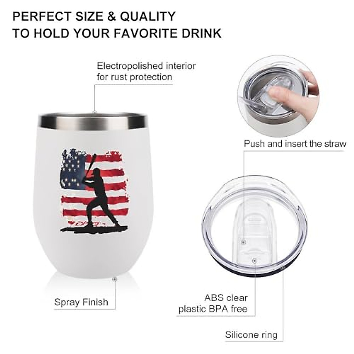 Baseball 4th Of July Men USA Flag Insulated Tumbler with Lid Stainless Steel Coffee Mug Cute Wine Tea Water Cup White-style