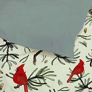 Darani Christmas Cardinals Birds Duvet Cover Queen 90 x 90 in Ultra Soft Washed Microfiber Comforter Cover Sets 3 Pieces (1 Duvet Cover + 2 Pillow Shams)