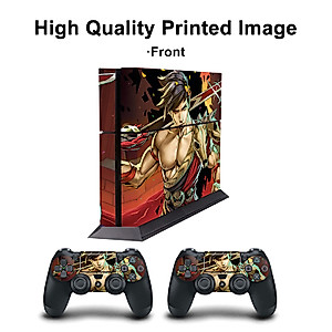 Vinyl Decal Skins for PS4 Console and Controllers- Protective Stickers Cover for PS4 Playstation 4 Console & Two Controllers Accessories -Red and Orange