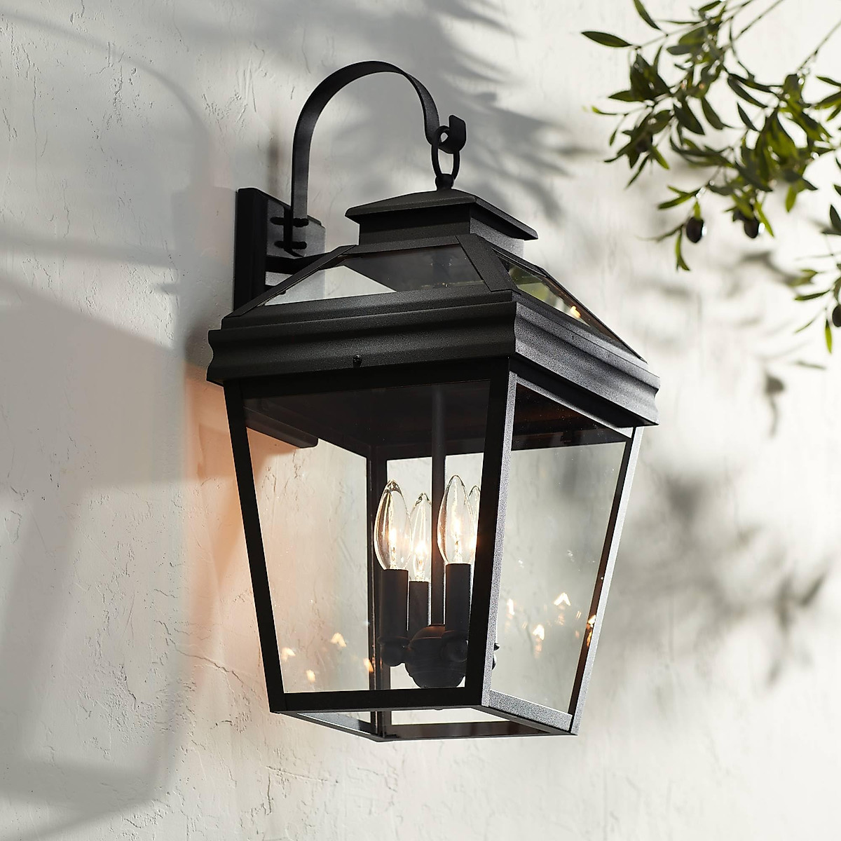 John Timberland Stratton Street Traditional Outdoor Wall Light Fixture Textured Black Lantern 22" Clear Glass for Exterior House Porch Patio Outside Deck Garage Yard Front Door Garden Home