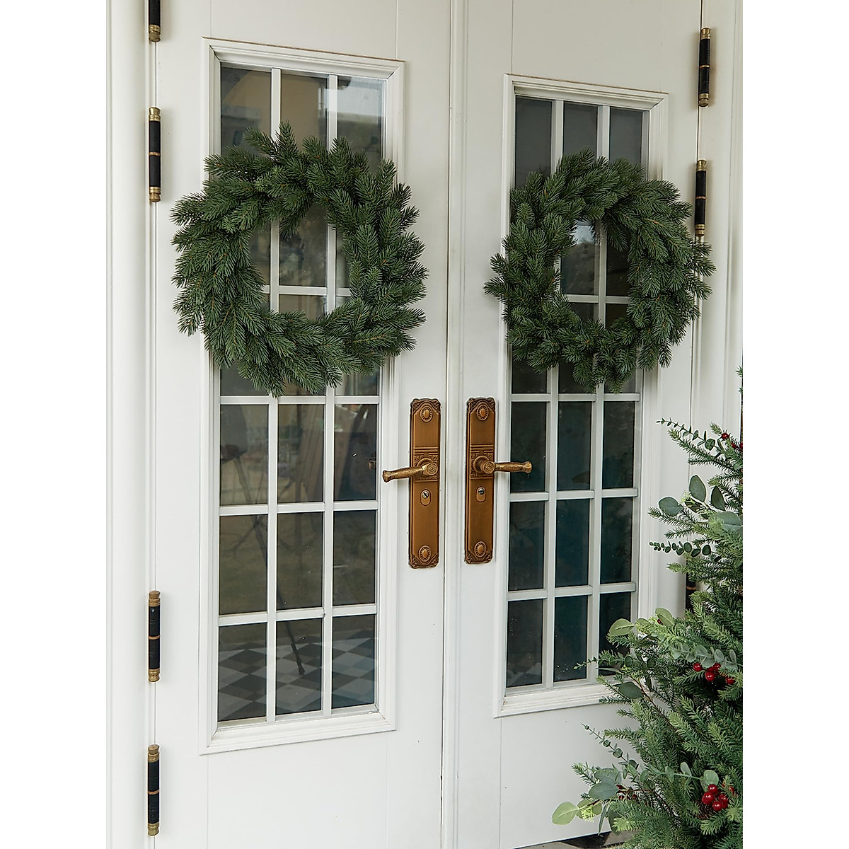 Christmas Wreath - 24 inch Artificial Wreath for Front Door - Green Pine Needles Wreath for Indoor Outdoor Farmhouse Home Wall Window Festival Wedding Decor