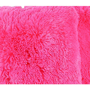 Sweet Home Collection Plush Pillow Faux Fur Soft and Comfy Throw Pillow (Pack of 2), Hot Pink