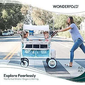 WONDERFOLD Volkswagen Stroller Wagon (4 Seater) - Collapsible Wagon Stroller with VW Bumper, Functioning Headlights, and All-Terrain XL Wheels