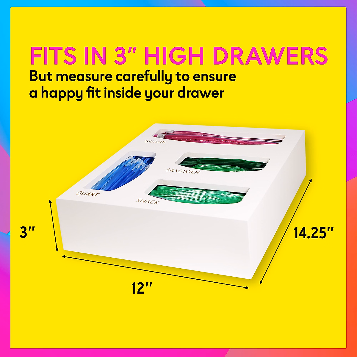 SUTTREE Colossal Coordinator White Bamboo Plastic Bag Organizer for Drawer – Holds All Slider Sandwich Bags