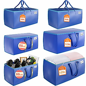 4-Pack Packing Bags for Moving with Handles - Extra Large Storage Bags Heavy Duty, Moving Boxes & Bins Alternative, Blue College Moving Totes for Clothes