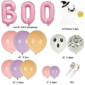 Halloween Balloon Arch Garland Kit, 129pcs 18" 10" 5" Pink Purple Balloons Decorations with BOO Fiol Balloon Ghost-pattern Cards for Halloween Baby Shower Decorations Halloween Day Party Supplies