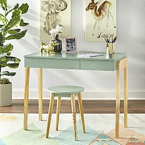 The Mezzanine Shoppe Riley Modern Two Tone Home Office Desk and Stool Set, 2 Piece, Mint