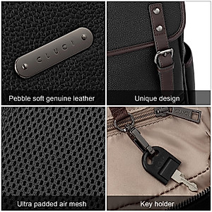 CLUCI Men Genuine Leather Backpack 15.6 Inch Laptop Backpack Business Travel Large Vintage Office Bag Flap Shoulder Bags Black