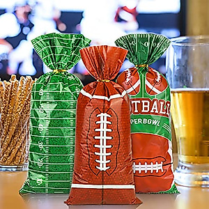 MIMIND 120 Pieces Super Bowl Football Cellophane Bags Super Bowl Heat Sealable Football Field Treat Bags with Gold Twist Ties for Football Party Decors, Sport Party Supplies, Team Gift, 6 Styles