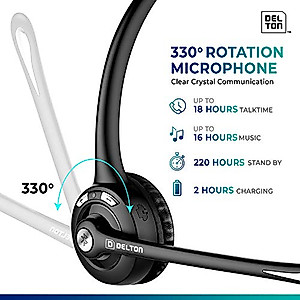 Delton Trucker Bluetooth Headset, Wireless Headphones w/Microphone, Headphones for Truck Driver, Wireless Over The Head Earpiece with Mic for Skype, Call Centers - 18Hr - 10 Pack