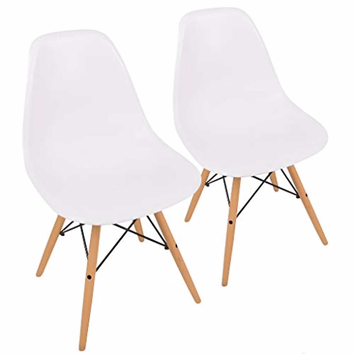 UrbanMod Mid Century Style Easy Assemble’ Modern DSW ErgoFlex ABS Plastic and ‘One Wipe Wonder’ Comfortable White Dining Chairs Meets 5-Star, Set of 2 (Natural)