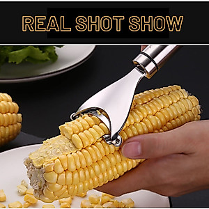 2PCS Magic Corn Cutter Peeler, Corn Stripper Cob Stripper Tool,Premium Stainless Steel Corn Thresher Cob Remover tool with Ergonomic Handle