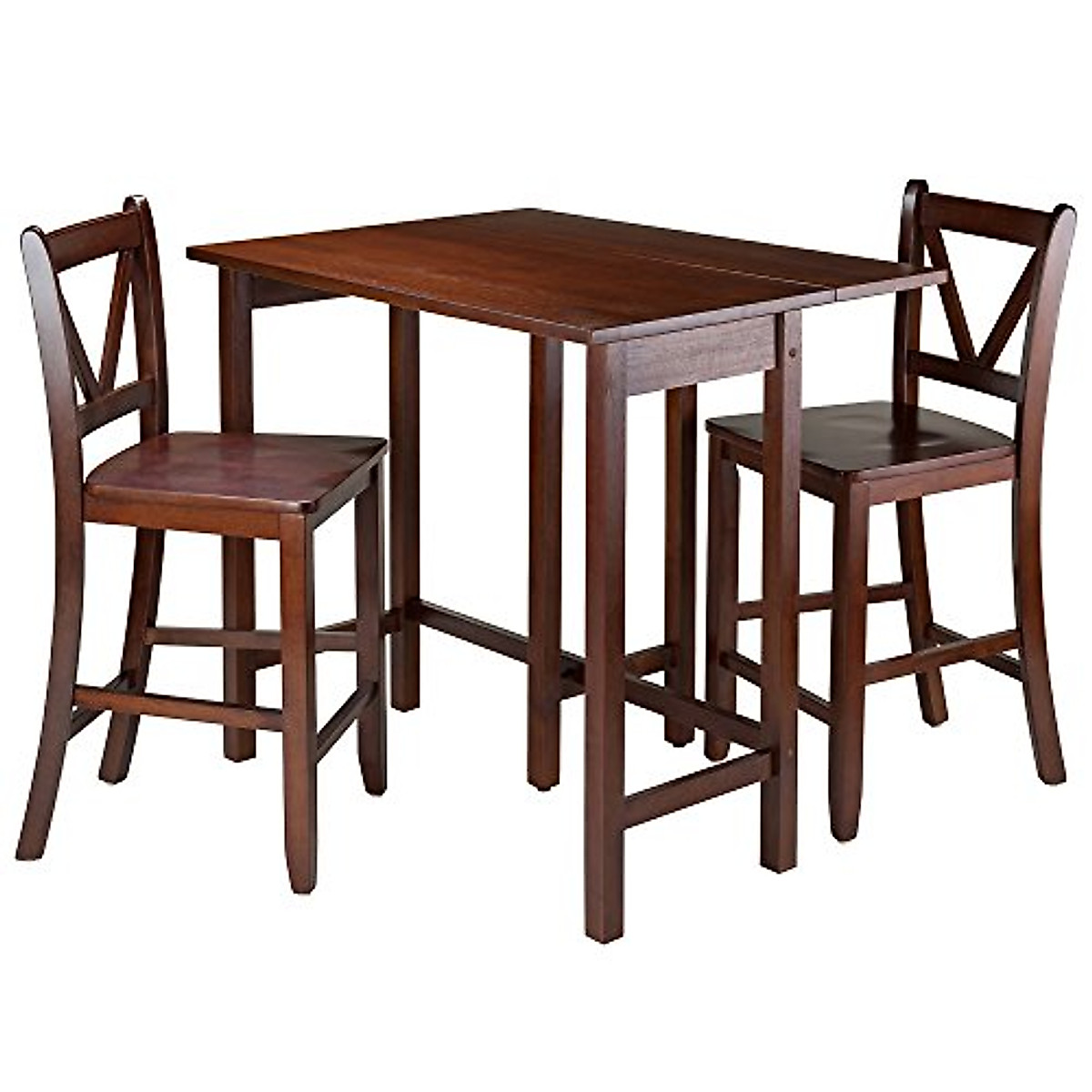 Winsome Lynnwood Collection 3 Piece Drop Leaf Table with 2 Counter V-Back Stools, Brown