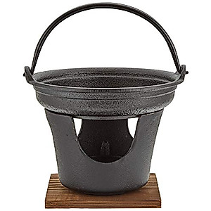 Asahi QSK41 Iron Southern Sukiyaki Pot Stove Set, Cast Iron/Wooden Base: Natural Wood, Japan