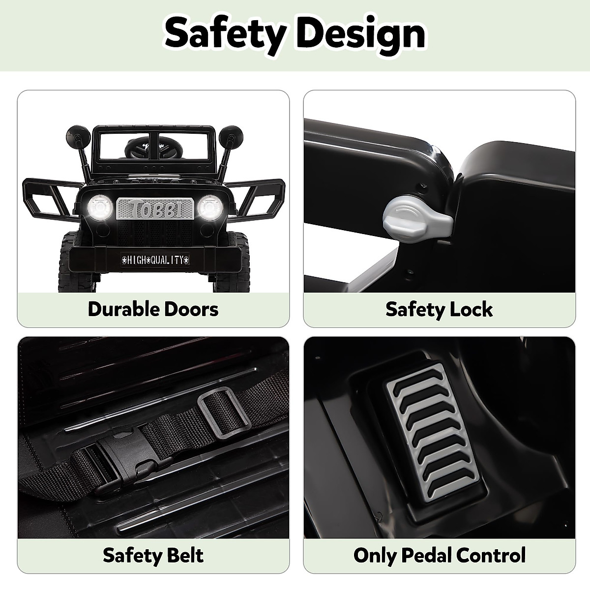 TOBBI 12V Off-Road Kids Ride On Car Truck, Battery Powered 4 Wheels Ride On Toys for Boys and Girls Aged 2-6 Years w/Horn, LED Lights, Portable Pull Rod, Double Open Doors, Green