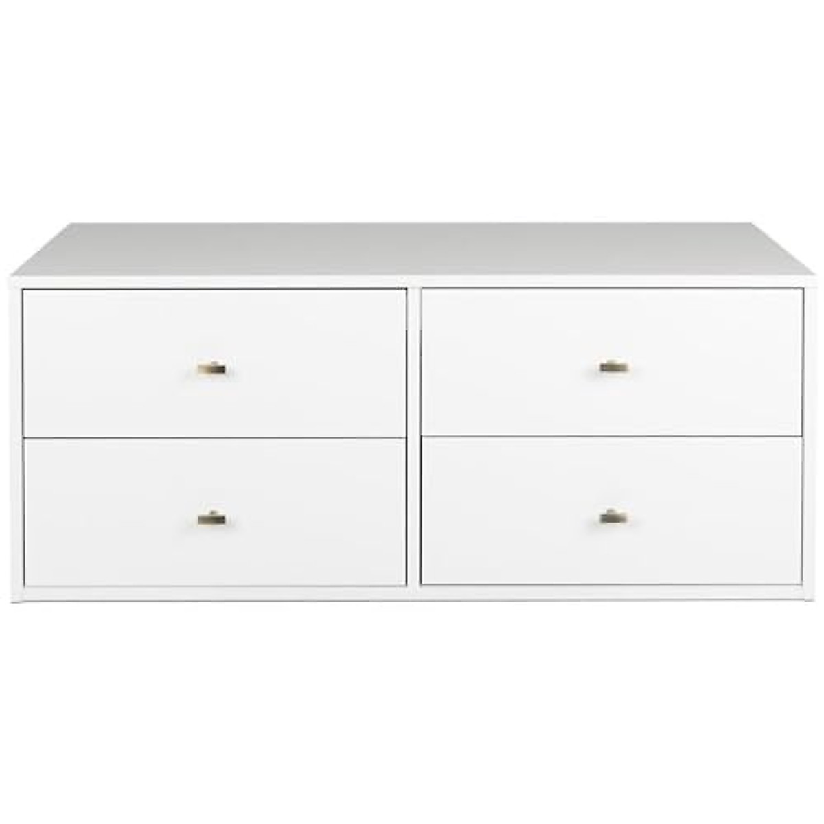 Prepac 4-Drawer Floating Dresser for Bedroom, Modern Dresser Chest of Drawers with Brushed Brass Knobs 16" D x 42.25" W x 17.25" H, White, WDBW-1412-1