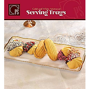 Plastic Serving Tray | White Rectangular Serving Trays with Gold Rim Border, Disposable Heavyweight Serving Party Platters, 13.75" x 6" 6 Pack. - Posh Setting