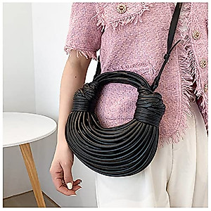 Knotted Woven Tote Bag Handbag For Women Hand Woven Bread Messenger Bag Soft Leather Top Handle Handbag Shoulder Bag (Blue)