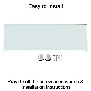 SAYAYO Floating Glass Shelves for Bathroom, 15 x 5 Inch Chrome Tempered Glass Shelf for Wall 1 Pack, Clear