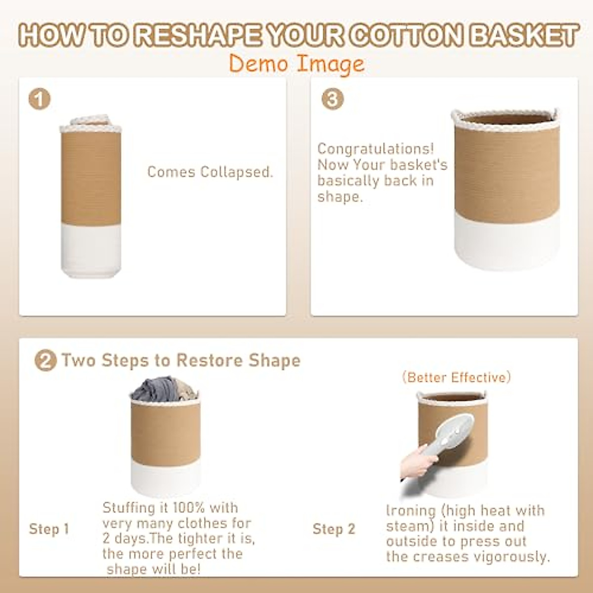 Homlikelan 58L Cotton Woven Laundry Hamper,Foldable Laundry Basket for Blankets,Pillows,Toys,Shoes Tall CLothes Hamper Laundry Bin Light Brown 20''H 15''D