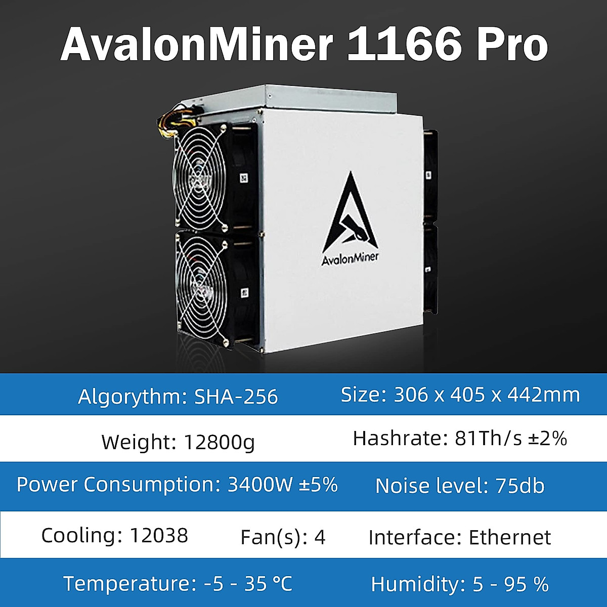 Used Avalon 1166 Pro 81TH/S Bitcoin Miner BTC BCH Miner Asic Crypto Mining Machine Avalon Miner Include Power Cords and PSU