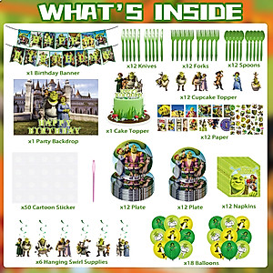 161PCS Birthday Party Supplies - Movie Theme Cupcake Toppers Party Decorations for Kids Fans - Serves 12 Guests with Banner, Tablecloths, Background Cloths, Balloons, Hanging Swirl, Plates, Napkins