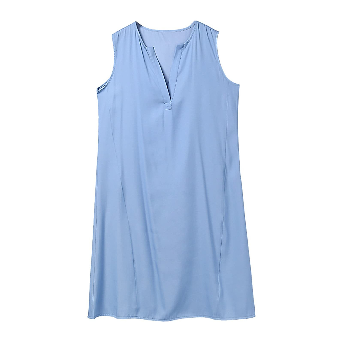 A Line Dresses for Women Mid Length Denim Dresses for Women's Summer Casual Loose Soft Jeans Dress V Neck Sleeveless Sky Blue