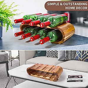 MALLYU Wooden Countertop Wine Racks (8-Bottles 2-Tiers) with A Wood Cell Phone Stand Holder, Small Wine Bottle Rack Shelf Organizer Storage for Home Decor and Wine Gifts, Bar, Cabinet, Pantry