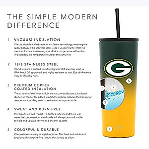 Simple Modern Officially Licensed NFL Green Bay Packers Insulated Tumbler with Straw and Flip Lids | Gifts for Men and Women 24oz Travel Mug Thermos | Classic Collection | Green Bay Packers