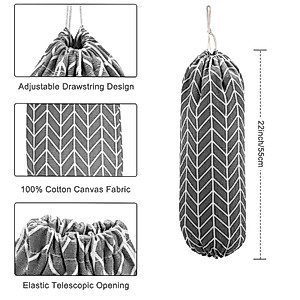 Plastic Bag Holder, Large Grocery Bags Holder, Wall Mount Garbage Plastic Bag Organizer, Shopping Bag Storage Dispenser Trash Bag Holder ​for Home Kitchen Travelling Drawstring Washable, 2 Pack (Gray)