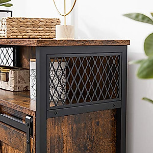VASAGLE Buffet Cabinet, Sideboard with Open Compartment, Sliding Barn Door, 27.6”L x 11.8”W x 31.5”H, Industrial Rustic Brown and Black ULSC089B01