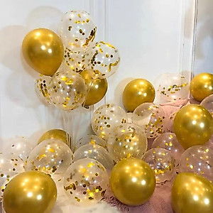 OHugs Gold Balloons - 65 Pcs Set of 12 Inch 40 Metallic Gold Balloons & 20 Confetti Balloons for Baby Shower Decorations, Birthday Party Balloons Wedding Celebrations, Funeral, Engagement, Graduation