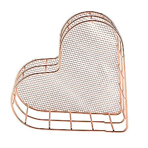 Heart Shape Storage Basket, Multifunctional Anti-Rust Iron Heart Shape Storage Basket Household Office Small Storage Box Anti-Rust Storage Basket(玫瑰金)