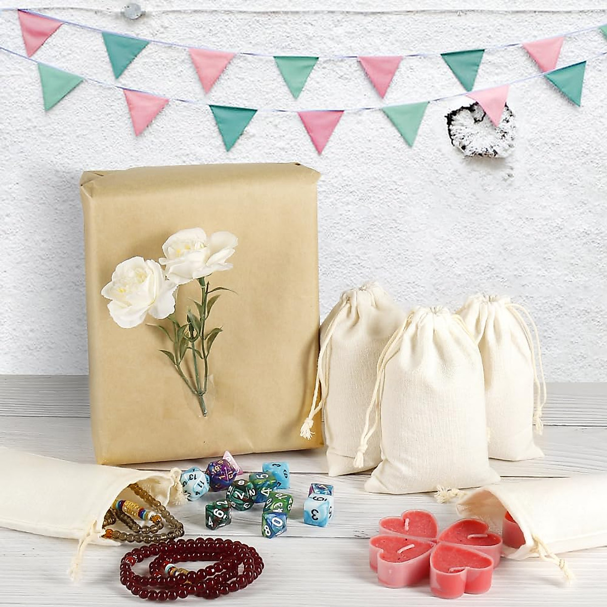 HRX Package 20pcs Muslin Bags 5x7 inch, Cotton Drawstring Pouches Sachet Bags for Gift Party Favors Jewelry DIY