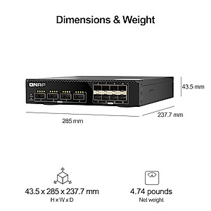 QNAP QSW-M5216-1T-US 16-Port 25GbE Managed Network Switch with 10GbE connectivity for Backbone Networks. Layer 2, Web Management