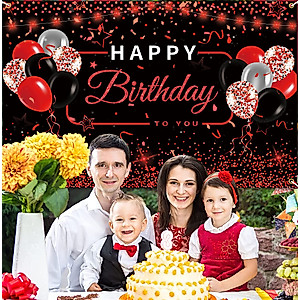 Red and Black Happy Birthday Background Banner Sign Poster Large Fabric Glitter Balloon Fireworks Sign Birthday Photo Backdrop Background for Kid Adults Birthday Party Decoration Supplies,65 x 41 Inch