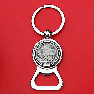US 1913~1938 Indian Head Buffalo Nickel 5 Cent Coin Silver Tone Key Chain Ring Bottle Opener NEW