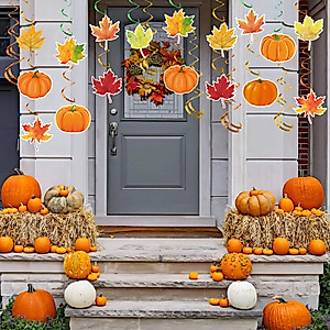 Augisteen 30 Pcs Fall Pumpkin Maple Leaf Hanging Swirls Autumn Swirls Streamers Thanksgiving Ceiling Hanging Decorations for Home Autumn Thanksgiving Harvest Decor Party Supplies