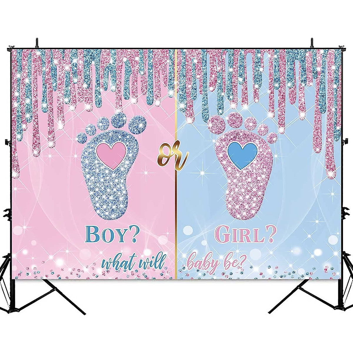 Sensfun 7x5ft Little Feet Gender Reveal Backdrop Boy or Girl What Will Baby Be Party Decoration Pink Blue Backdrops for Baby Gender Reveal Surprise Party Banner Supplies