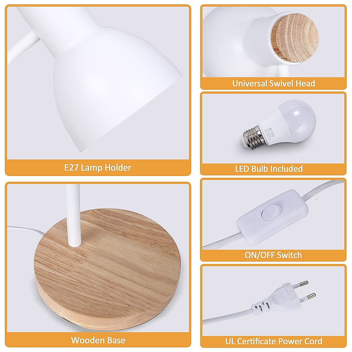 YEXIMEE LED Desk Lamp, Adjustable Modern Wood Goose Neck Table Lamp, Eye-Caring Study Desk Lamps for Bedroom, Study Room and Office (LED Bulb Included)