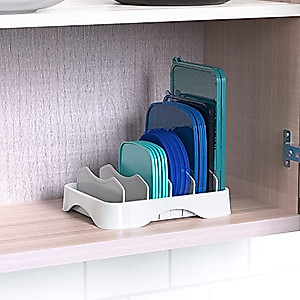 Simple Houseware Food Container Lid Organizer, Adjustable Dividers Lids Storage, 10''x8'', White