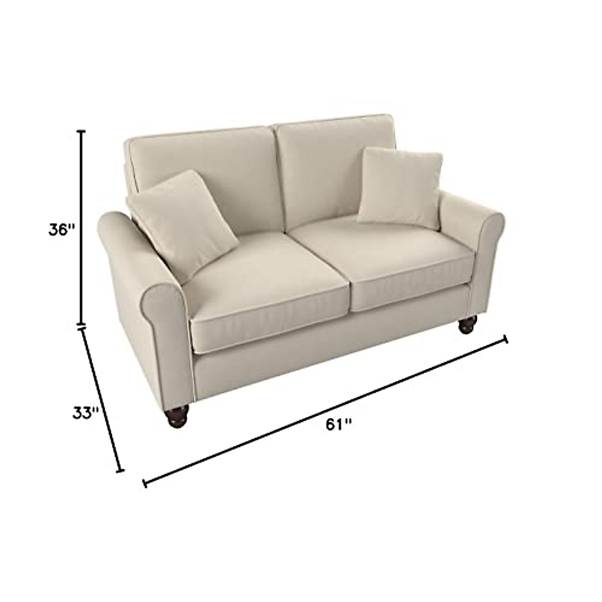 Bush Furniture Hudson 61-inch Stain-Resistant Contemporary Two Person Chair, Long Lasting Comfort Couch, Easy to Assemble Pet-Friendly Living Room Sofa to Lounge, 61W, Cream Herringbone