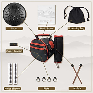 Kiddisie Steel Tongue Drum 11 Notes 6 Inch Handpan Drum Percussion Instrument with Mallets, Mallet Bracket, Finger Picks, Music Book and Travel Bag for Meditation Yoga Musical Education