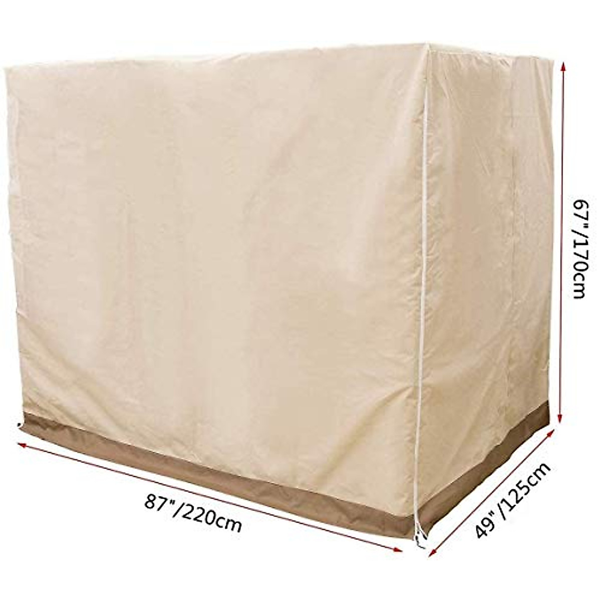Outdoor Swing Cover 3 Seater Waterproof Patio Porch Swing Cover Hammock Swing Glider Canopy Replacement Cover Durable UV Resistant Weather Protector Outdoor Furniture Cover 87”Lx49”Wx67”H (Beige)