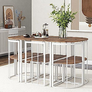 Merax Compact Dining Table and Chairs for Small Space Dining Table Set for 6, 55inch Kitchen Table 7 Piece Set for Dining Room Living Room Modern Style