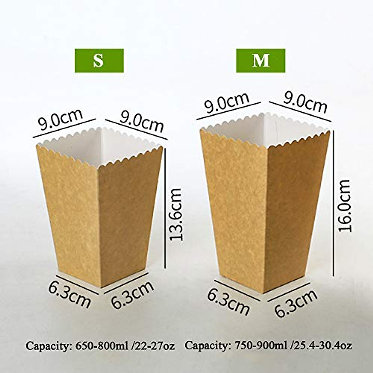 Disposable Popcorn Bags, 36 Pack Kraft Paper Popcorn Boxes, Foldable Paper Boxes for Chips, Cookies, Nuts, Snacks by FUNZON (Brown)