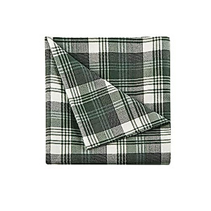 Woolrich Flannel 100% Cotton Sheet Set Warm Soft Bed Sheets with 14" Elastic Pocket, Cabin Lifestyle, Cold Season Cozy Bedding Set, Matching Pillow Case, Queen, Green Plaid, 4 Piece